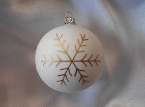 Vánoční ozdoby Střední vánoční koule s vločkou 6 ks - bílá/zlatá