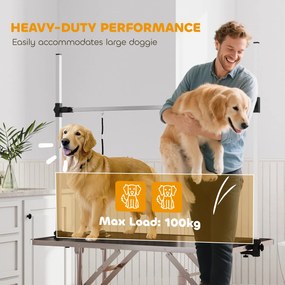 PawHut Trimovací stůl výškově nastavitelný skládací stůl pro psy s košíkem pod ním 107x60x170cm v černé barvě | Aosom.de