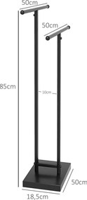 HOMCOM Volně stojící stojan na ručníky 2-podlažní, kovový držák na ručníky do koupelny, 50Š x 18,5H x 85V cm, černý