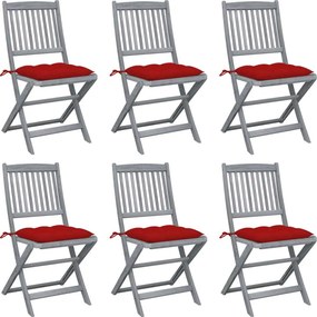 vidaXL Skládací zahradní židle s poduškami 6 ks masivní akáciové dřevo [3065450] Barva: Červená