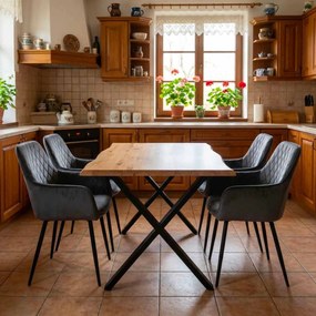 Vikio Jídelní set pro 4 osoby 160x90 cm soft dub noha X šedá židle s područkami VJS226-4S