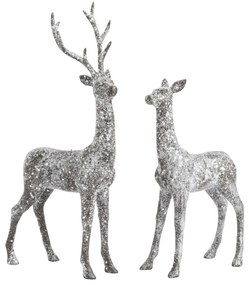 2ks dekorativní soška jelen a laň s glitry - 16*7*37 cm
