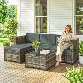 Outsunny 5dílná ratanová zahradní sada s polštáři, 2 rohová křesla, křeslo bez područek, podnožka a stůl 860-416V00CG