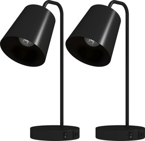 HOMCOM Sada stolních lamp, 2 kusy, moderní lampy s USB-A USB-C připojením pro ložnici, obývací pokoj a kancelář, černé