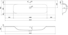 Mexen Vela, umyvadlo zapuštěné do desky, 161 × 46,5 cm, bílá matná, 25231601