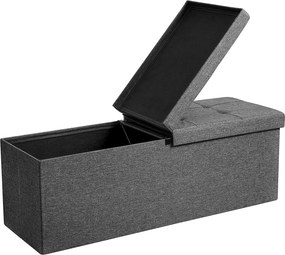Puf, skládací úložná lavice otoman, sedací lavice, 120l, tmavě šedý, 110 x 38 x 38 cm