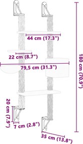 Nástěnné škrabadlo pro kočky se sloupkem světle šedé 180 cm 172402