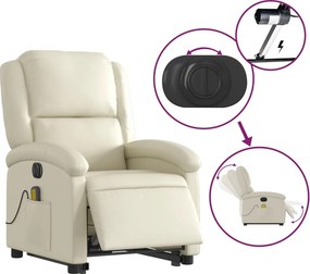 Elektrické zvedací masážní polohovací křeslo krémové umělá kůže 3204248