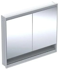 Geberit ONE - Zrcadlová skříňka s LED osvětlením, 1050x900x150 mm, 2 dvířka, s nikou, vestavná, hliník 505.824.00.1