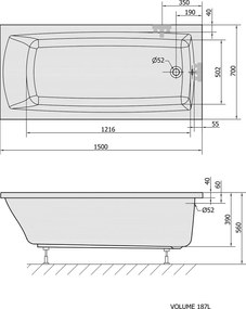 Polysan Lily 150 x 70 cm vana obdélníková akrylátová 72273