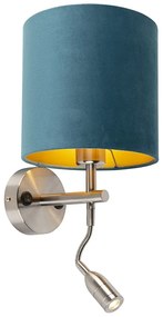 Nástěnná lampa z oceli s lampou na čtení a odstínem velur 20/20/20 modrá