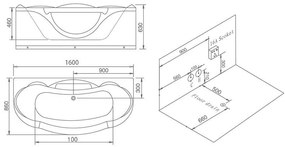 BPS-koupelny Hydromasážní vana HYD-PA924 160x88 s ohřevem vody