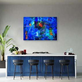 Obraz na plátně, Modrá abstrakce ruka -napadeno - 90x60 cm