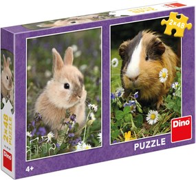 DINO Puzzle Králíček a morče 18x26cm skládačka 2x48 dílků dn381681