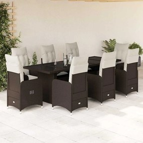 9dílný zahradní bistro set s poduškami hnědý polyratan 3277283