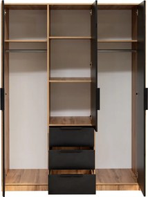 STO Šatní skříň BALI D3 LUX 149 cm,  Černá / Dub Votan