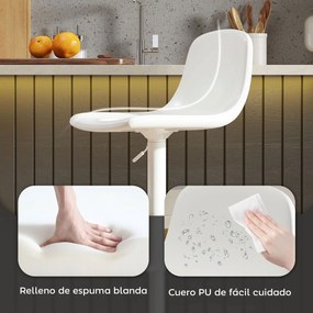HOMCOM Sada 2 Barových Židlí Vysoké Kuchyňské Židle Nastavitelná Výška 84-104 cm s Opěrkou a Podnožkou Čalouněné v PU 360° Otočné pro Kuchyňský Pult …