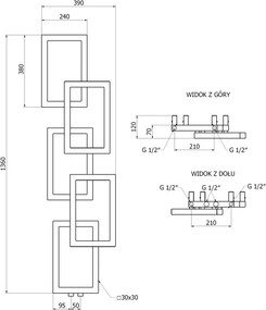 Mexen Grid dekorativní koupelnový radiátor 1360 x 390 mm, 349 W, černý - W215-1360-390-00-70