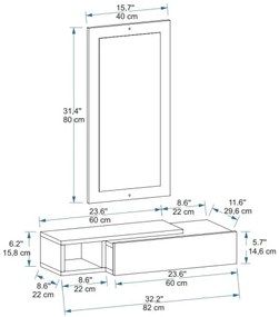 Nástěnná police + nástěnné zrcadlo VIEN bílá