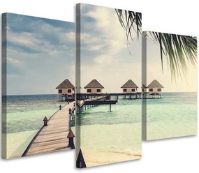 Gario Obraz na plátně Tropické chaty na nábřeží - 3 dílný Rozměry: 60 x 40 cm