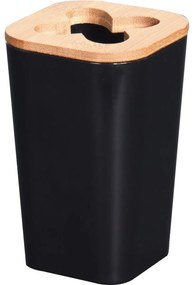 Koupelnový pohár na kartáčky Soap, černá/s dřevěnými prvky