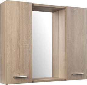 Aqualine Zoja - Zrcadlová skříňka s LED osvětlením, 70x60x14 cm, 2 dvířka, dub platin 45029S