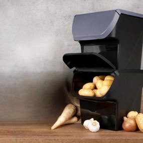 VILDE Sada 2ks úložných boxů VEGBOX na brambory a zeleninu s větráním, VEGBOX černý+šedý (14l )