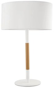 Nova Luce Stolní lampa ARRIGO přírodní Dřevo a bílá kov bílé stínidlo E27 1x12W