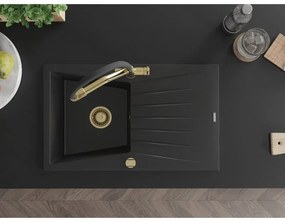 Mexen Cesar, 1-komorový granitový dřez 775x470x190 mm a dřezová baterie Duo, černá, 6514-77-671701-57-G