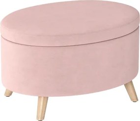 HOMCOM oválný úložný puf, úložná lavice 71 x 51,5 x 42 cm, sametový potah s pevnými dřevěnými nohami, světle růžová