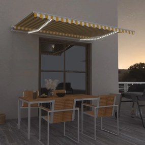 Ručně zatahovací markýza s LED světlem 450 x 350 cm žlutobílá 3069003