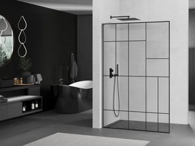 Mexen Kioto L, sprchová zástěna Walk-In 70 x 200 cm, 8mm čiré sklo černý vzor, ​​grafitový profil, 800-070-103-95-78