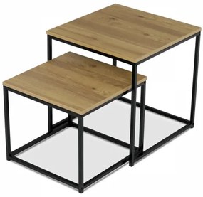 Odkládací stolky 2ks MDF divoký dub kov černý lak AF-076 OAK