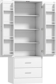 HOMCOM 159 cm kuchyňská skříň, nastavitelné police, 2 zásuvky, do kuchyně, jídelny, dřevotříska, MDF, bílá