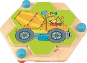 GOKI Puzzle hexagon Stavební stroje / od 12 měsíců