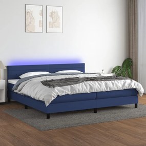Box spring postel s matrací a LED modrá 200x200 cm textil