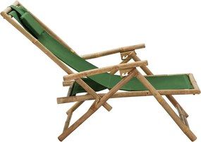 Skládací polohovací křeslo, zelené, bambusové a látkové 313027