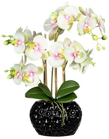 Gasper Umělá květina Orchidej v oválné keramické váze 55 cm, krémově zelená