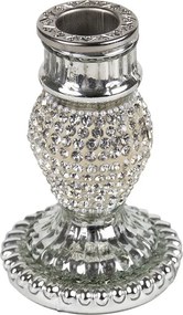 Stříbrný skleněný svícen s kamínky Rhinestone silver S - 10 cm