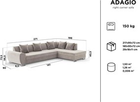 KOOKO HOME Rohová rozkládací sametová pohovka s úložným prostorem Adagio XL pravý roh