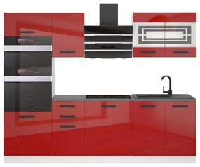 Kuchyňská linka Belini Premium Full Version 240 cm červený lesk s pracovní deskou TRACY