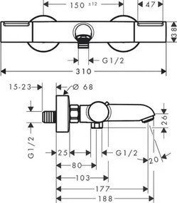 Hansgrohe - Termostatická vanová baterie, chrom