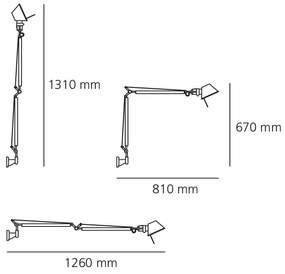 Artemide A004800 + A025150 Tolomeo Parete LED, designové nástěnné svítidlo se stmívačem, 10W LED 3000K, hliník, max. 131cm