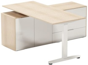 OnaDnes -20% ARBYD Set dubového kancelářského nastavitelného stolu a matně bílé komody Thor