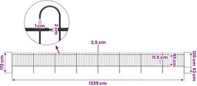 Zahradní plot s obloukem nahoře ocelový 1339 x 120 cm černý 277672