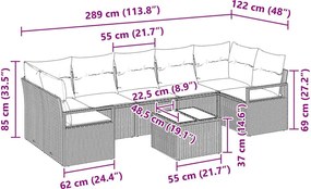 Set pohovek 8 ks 7-Počet míst Hnědá a červená polyratan 3346304
