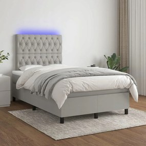 Box Spring Postel S Matrací A Led Textil Světle Šedá Prošívaný design 120