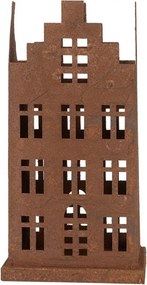 2ks rezavá dekorace / svícen domek Brocante rust - 11*11*21 / 8*8*16 cm