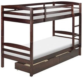 Dřevěná patrová postel s úložným prostorem 90 x 200 cm tmavé dřevo REGAT Beliani