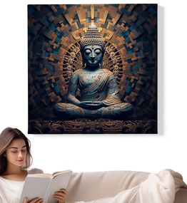 Obraz na plátně - Sedící buddha kostičková zeď FeelHappy.cz Velikost obrazu: 140 x 140 cm